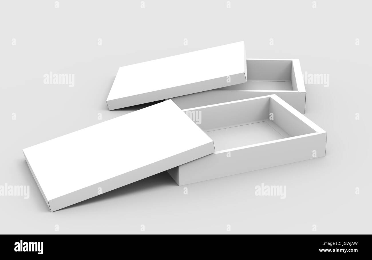 two flat blank boxes with open lid for design in 3d rendering Stock ...