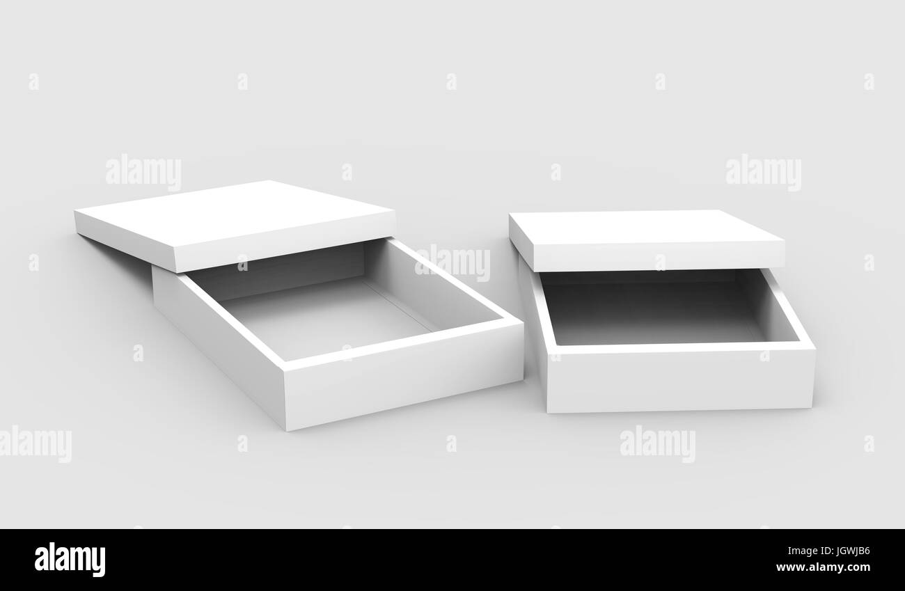 two flat blank boxes with open lid for design in 3d rendering Stock ...