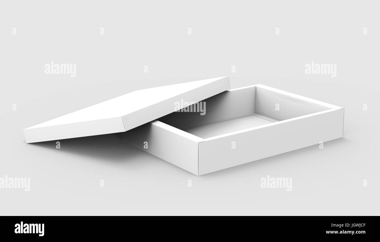 flat blank box with open lid for design in 3d rendering Stock Photo - Alamy