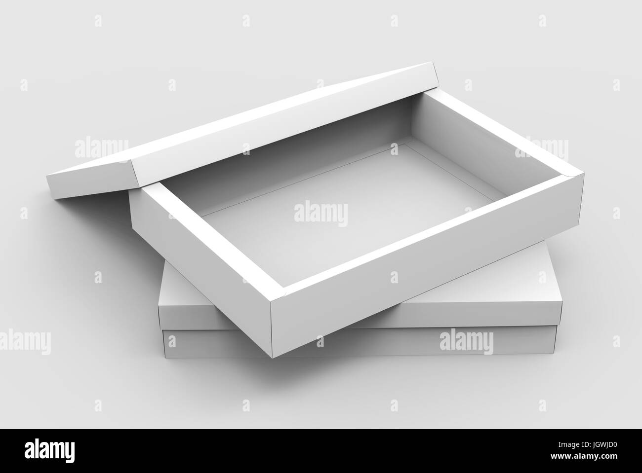 two flat blank boxes with one opened for design in 3d rendering Stock ...