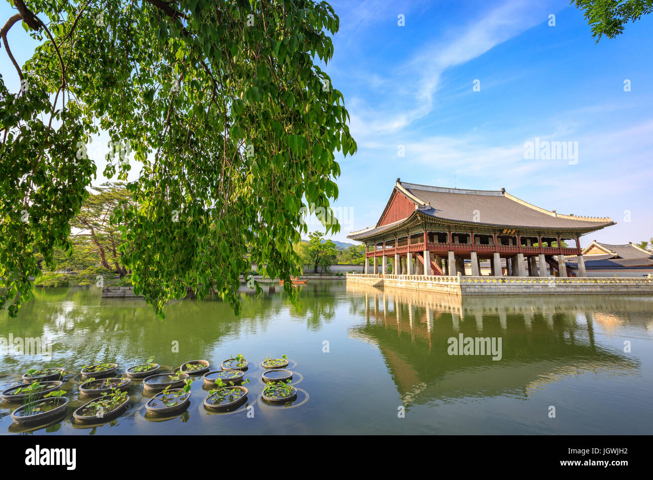 Gyeongbokgung Palace in Seoul, South Korea at summer season Stock Photo ...