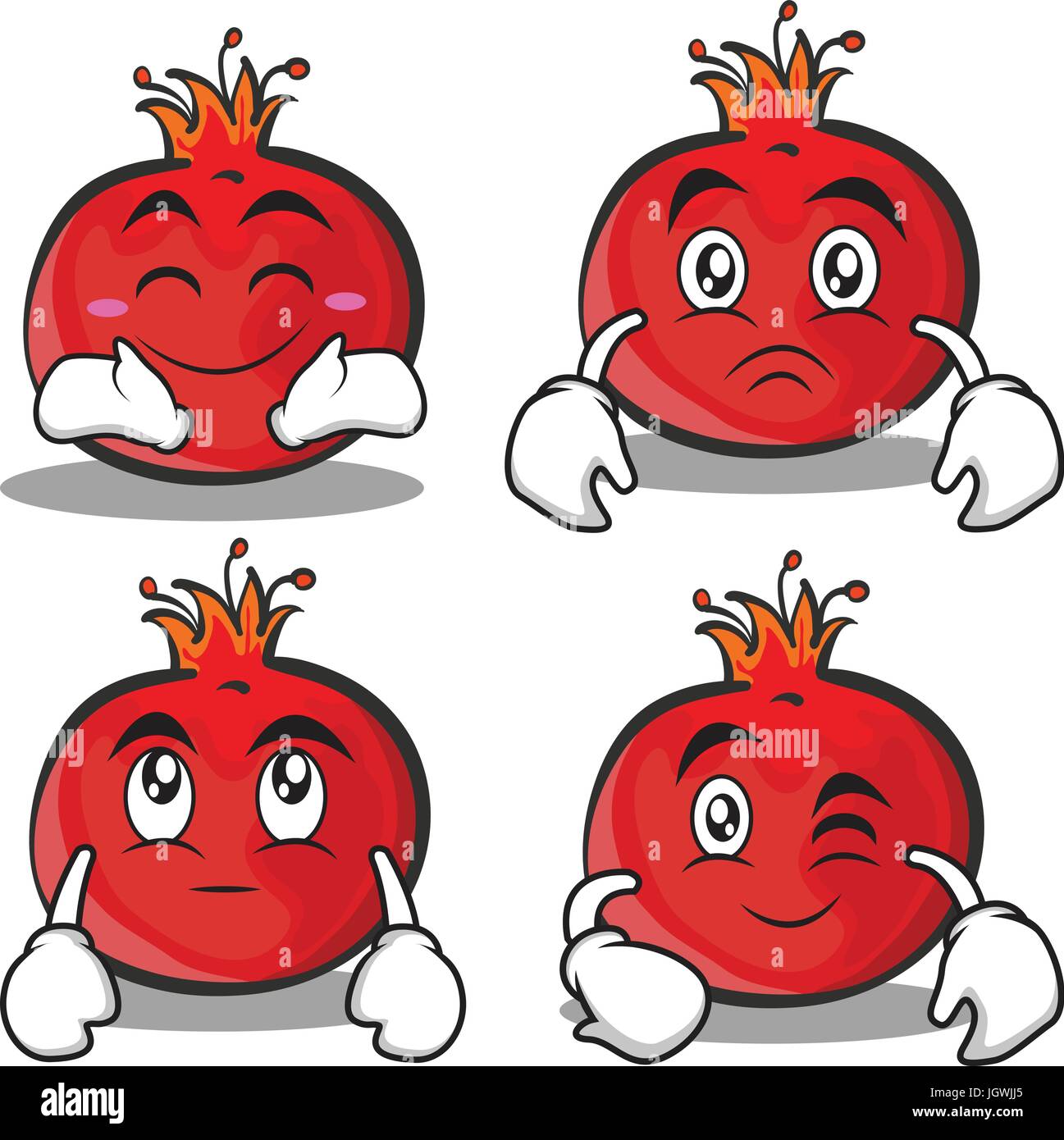 Collection of pomegranate cartoon character style set Stock Vector ...