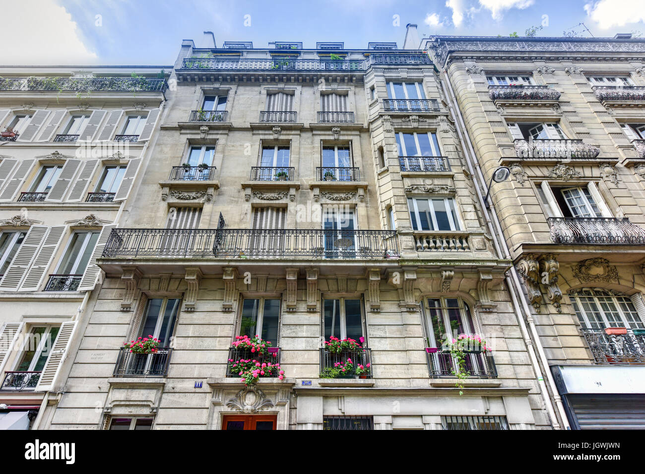 Building exteriors along the streets in the heart of Paris, France ...