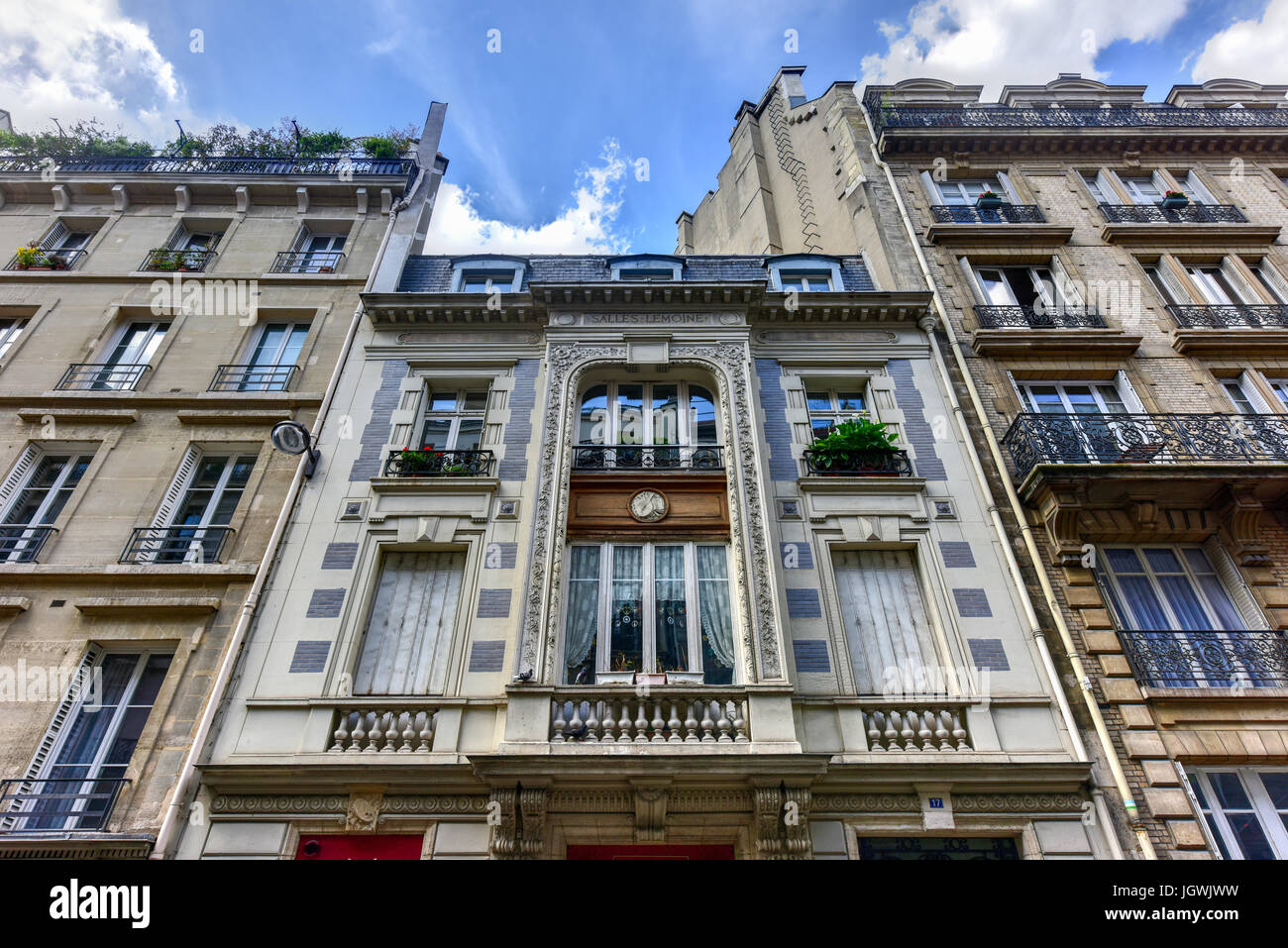 Building exteriors along the streets in the heart of Paris, France ...