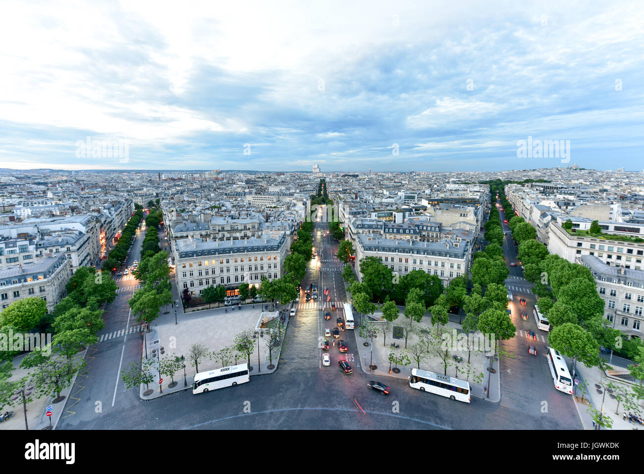 View of the Paris city skyline into the distance at dusk Stock Photo ...