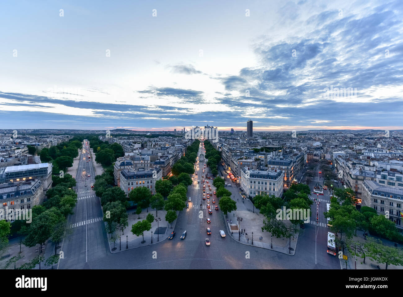 View of the Paris city skyline into the distance at dusk Stock Photo ...