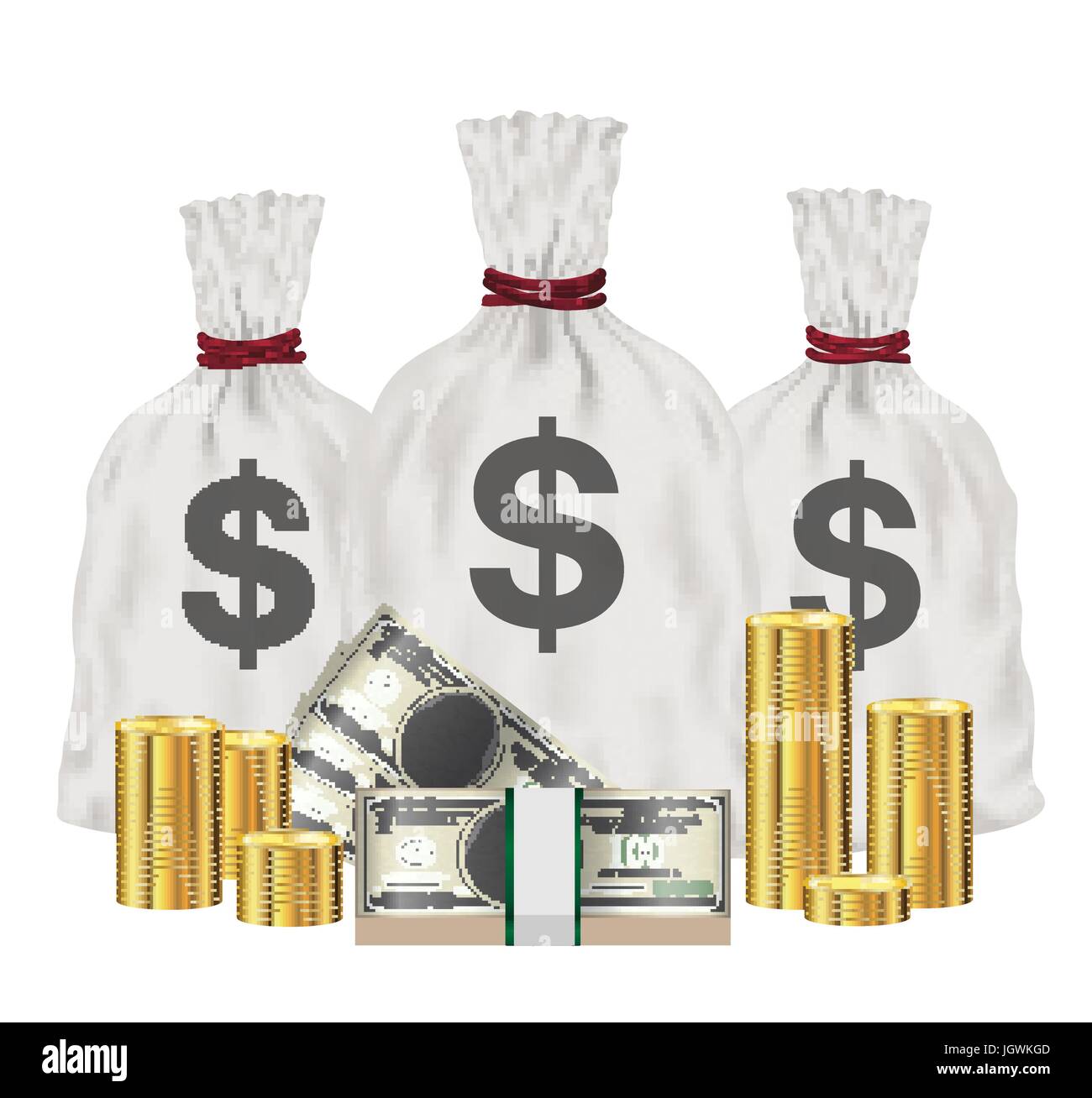 group of money bag banknotes pack and gold coin Stock Vector Image ...