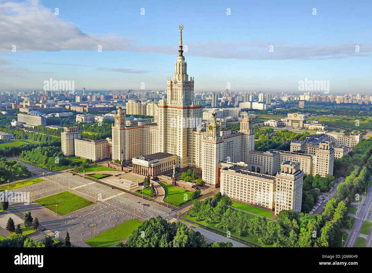 Aerial view of Moscow State University in the summer morning Stock ...