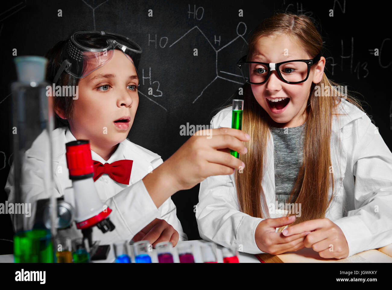 Little chemists discovered something amazing Stock Photo - Alamy