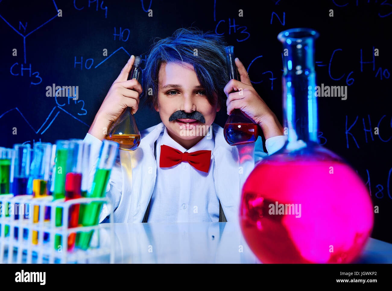 Crazy chemist in his laboratory Stock Photo - Alamy