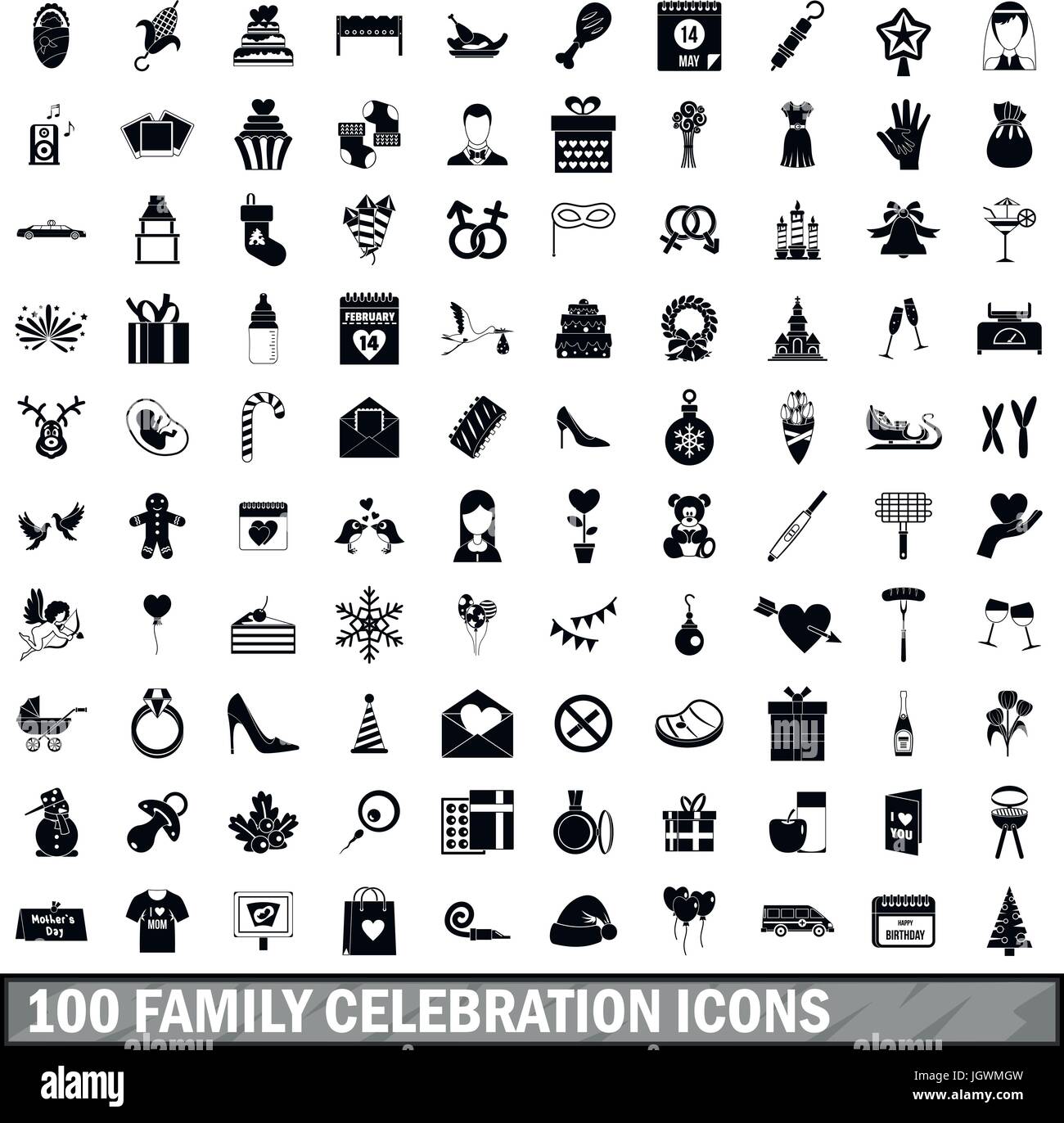 100 family celebration icons set, simple style Stock Vector Image & Art ...
