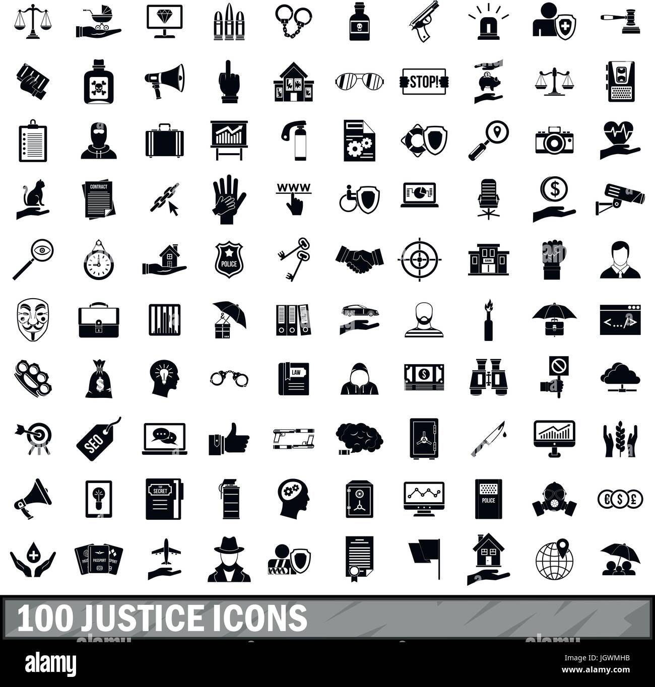 100 justice icons set hi-res stock photography and images - Alamy