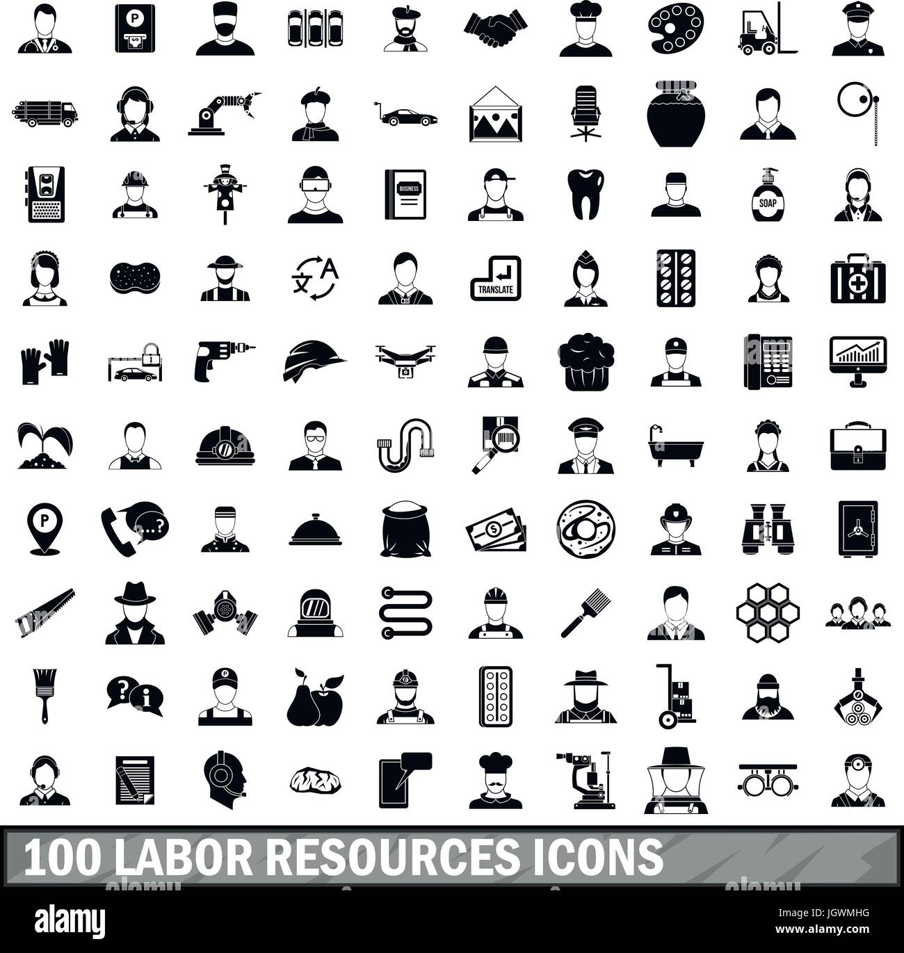 100 labor resources icons set, simple style Stock Vector Image & Art ...