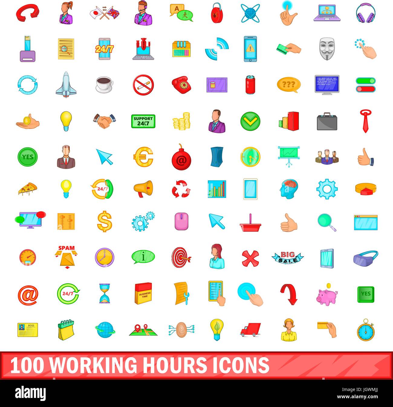 100 working hours icons set, cartoon style Stock Vector Image & Art - Alamy