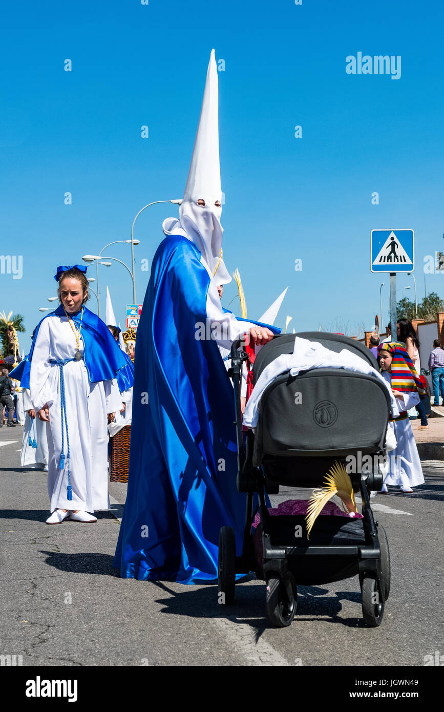 Penitents, Nazarenos, in their typical hooded robes, festivities of ...