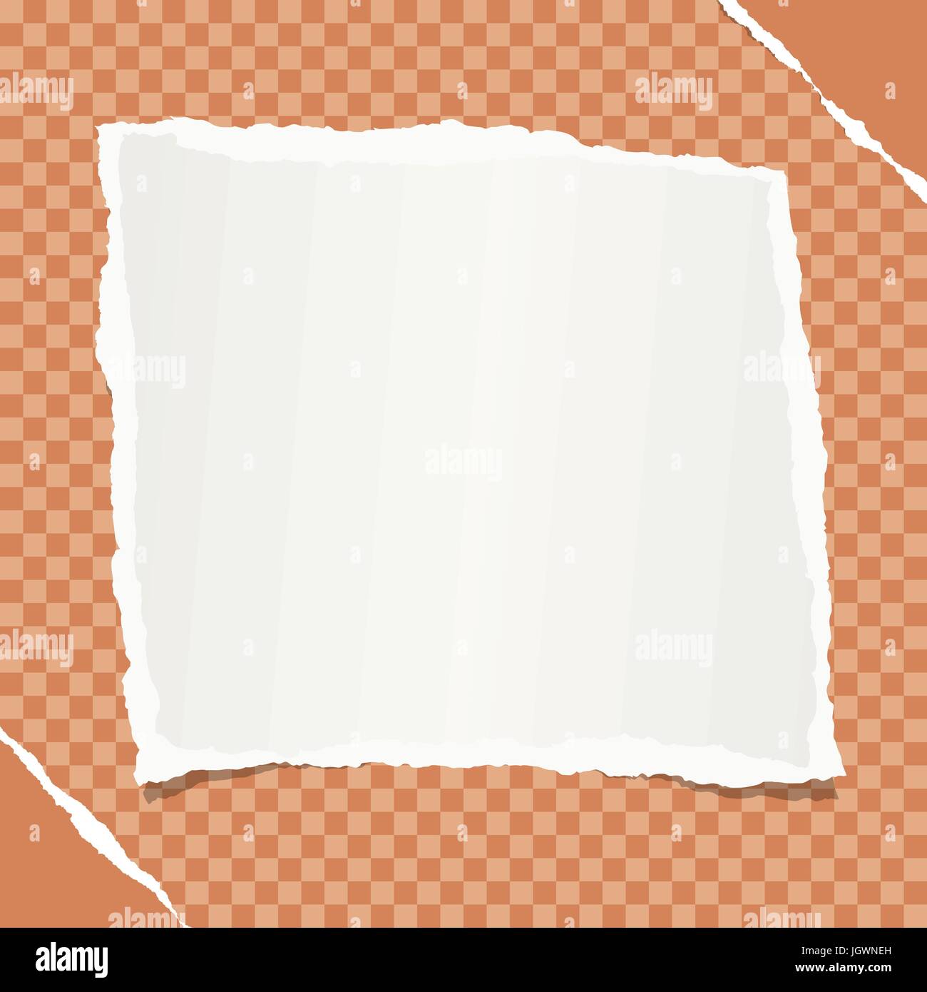 White note, notebook, copybook paper stuck on orange squared background ...