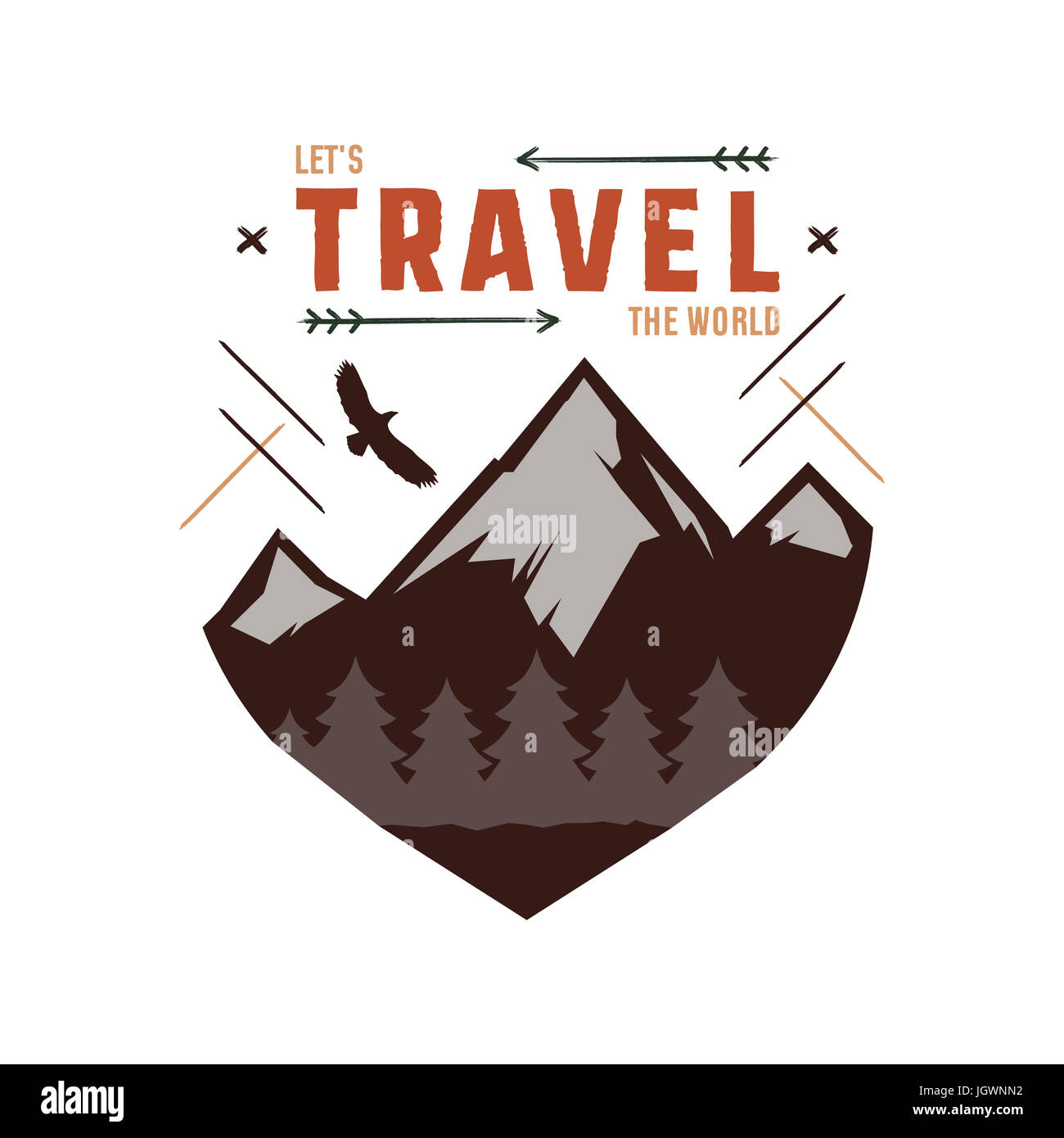 Vintage adventure Hand drawn label design. Let s travel the World sign ...