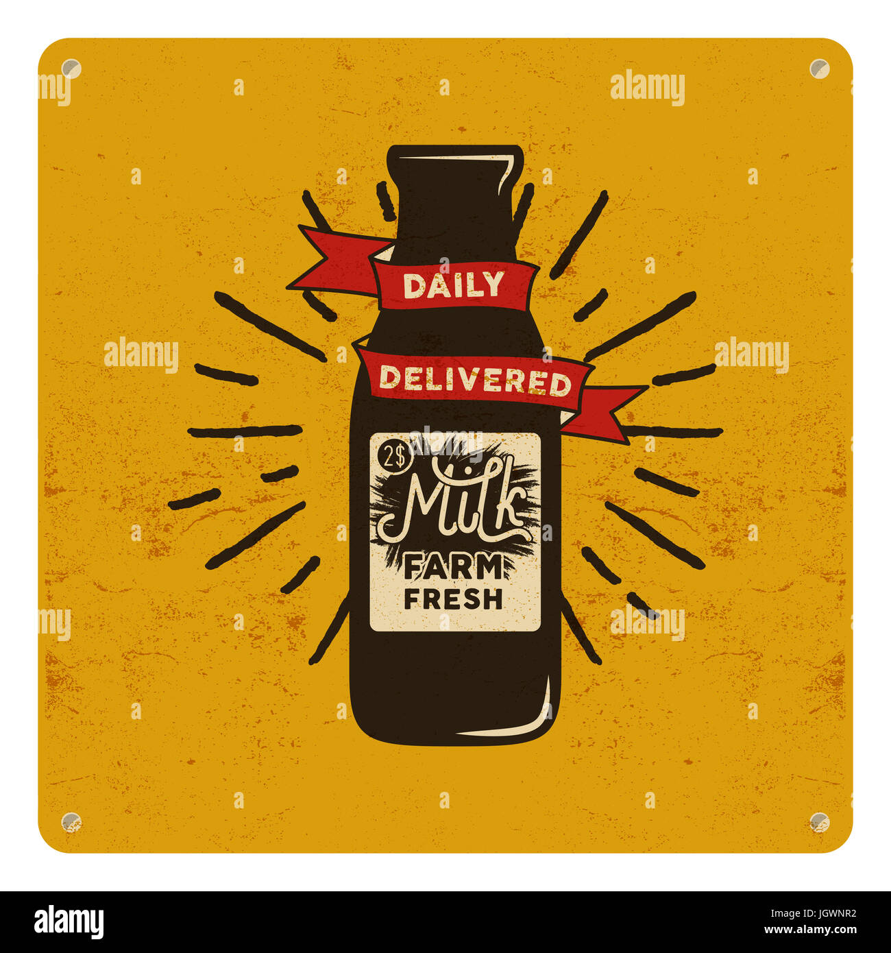 Vintage organic raw milk sign on yellow card, background. Retro classic ...