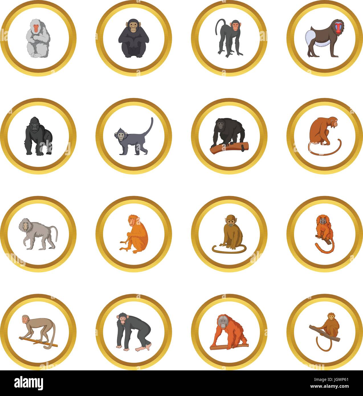 Different monkeys icons circle Stock Vector Image & Art - Alamy