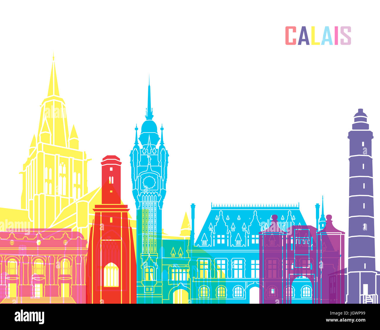 Calais skyline pop in editable vector file Stock Photo - Alamy