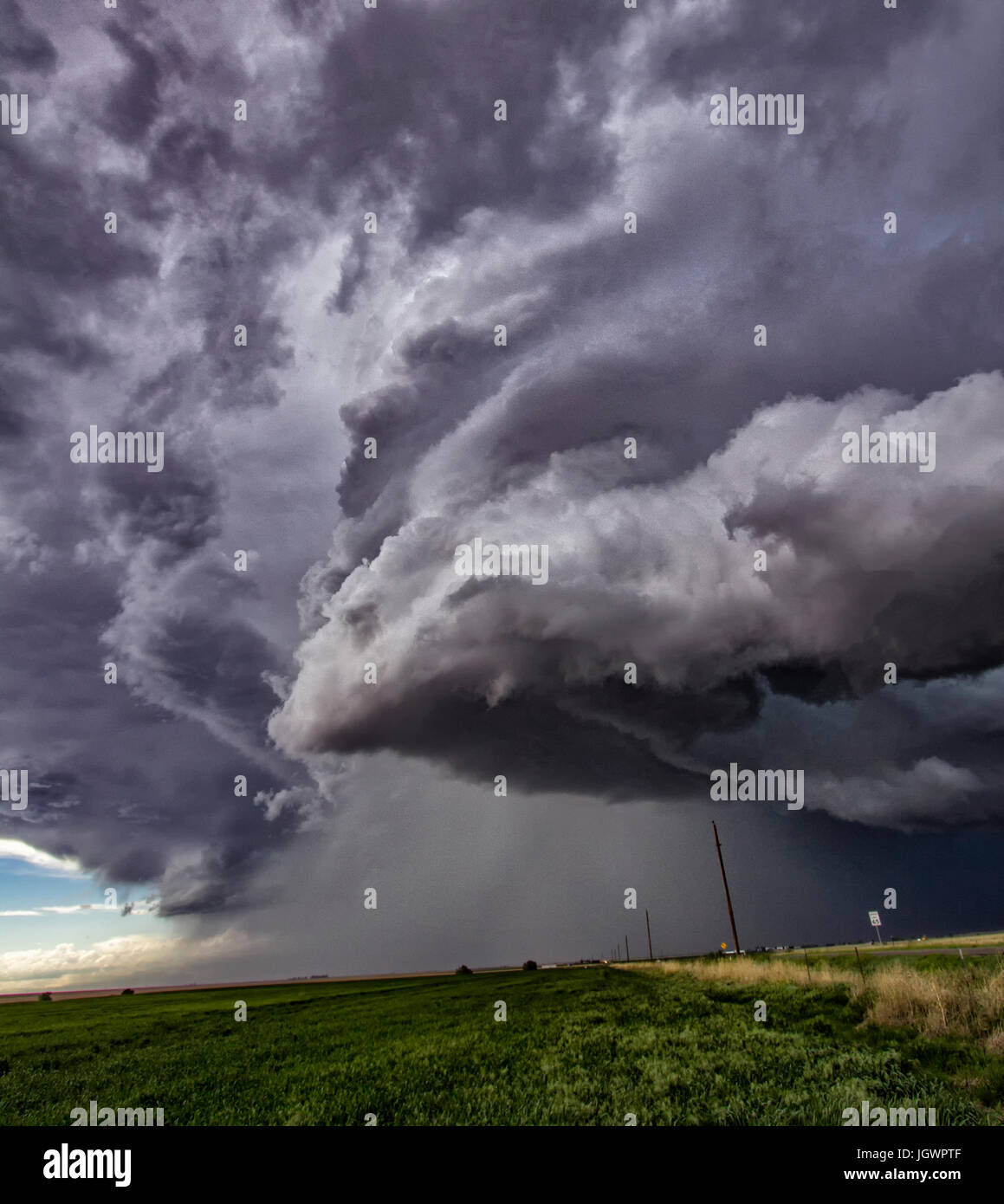 Rotating supercell clouds over rural area, Cope, Colorado, United ...