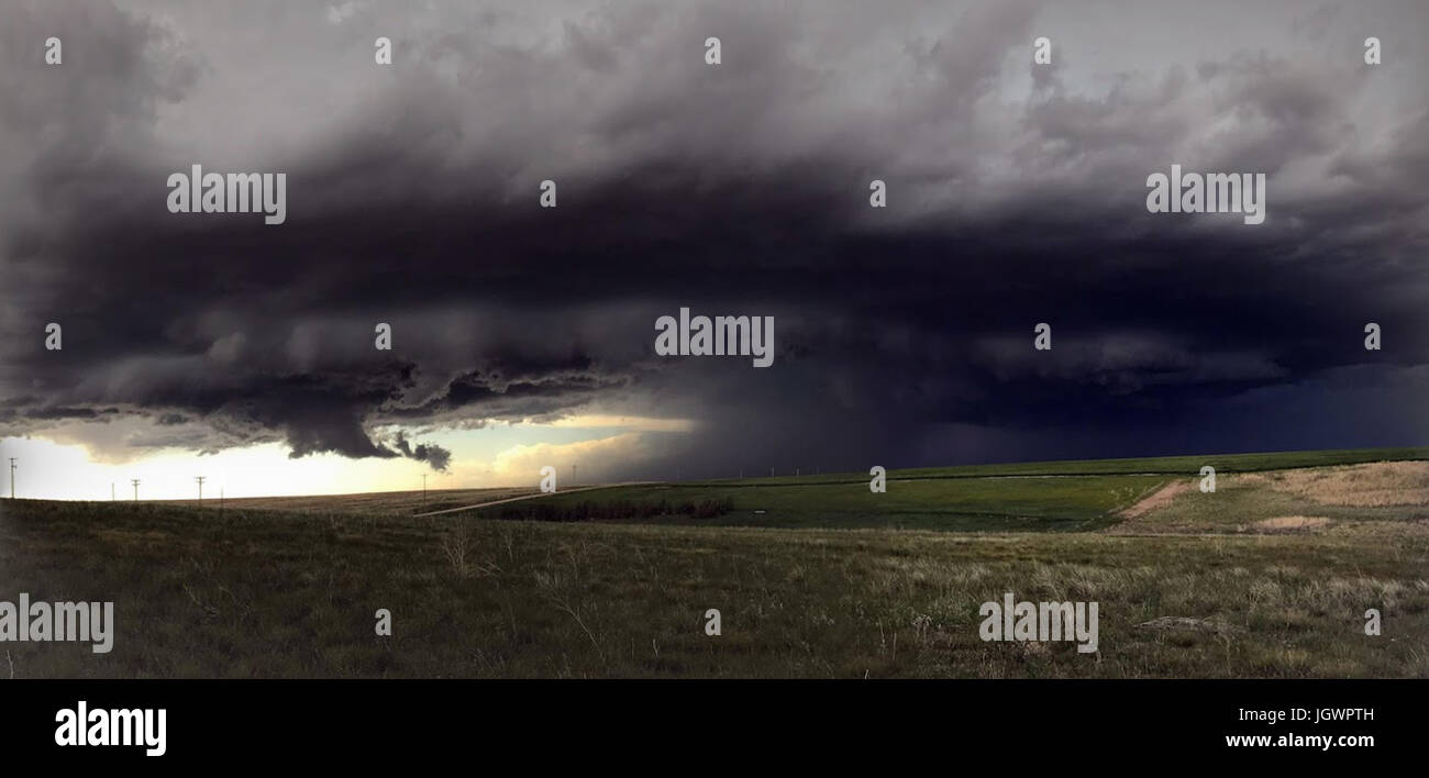 Rotating supercell cloud over rural area, Cope, Colorado, United States ...