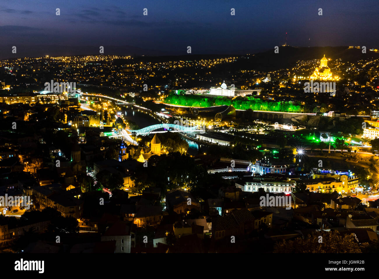 City of Tbilisi, Georgia, Eastern Europe at night showing illuminated ...