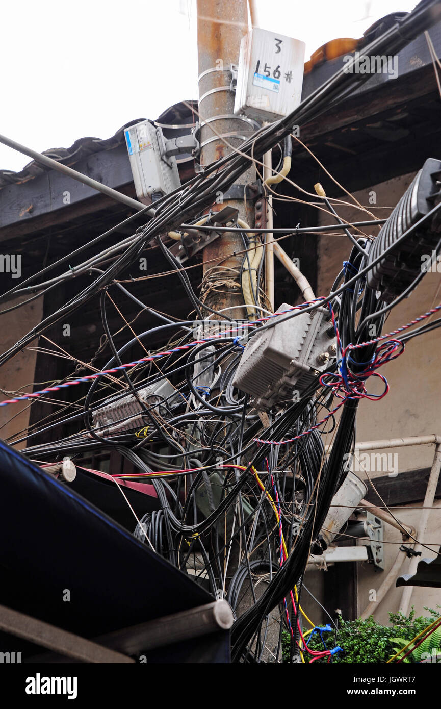 Telephone mast - data cables in the old town neighbourhood of Ciqikon ...