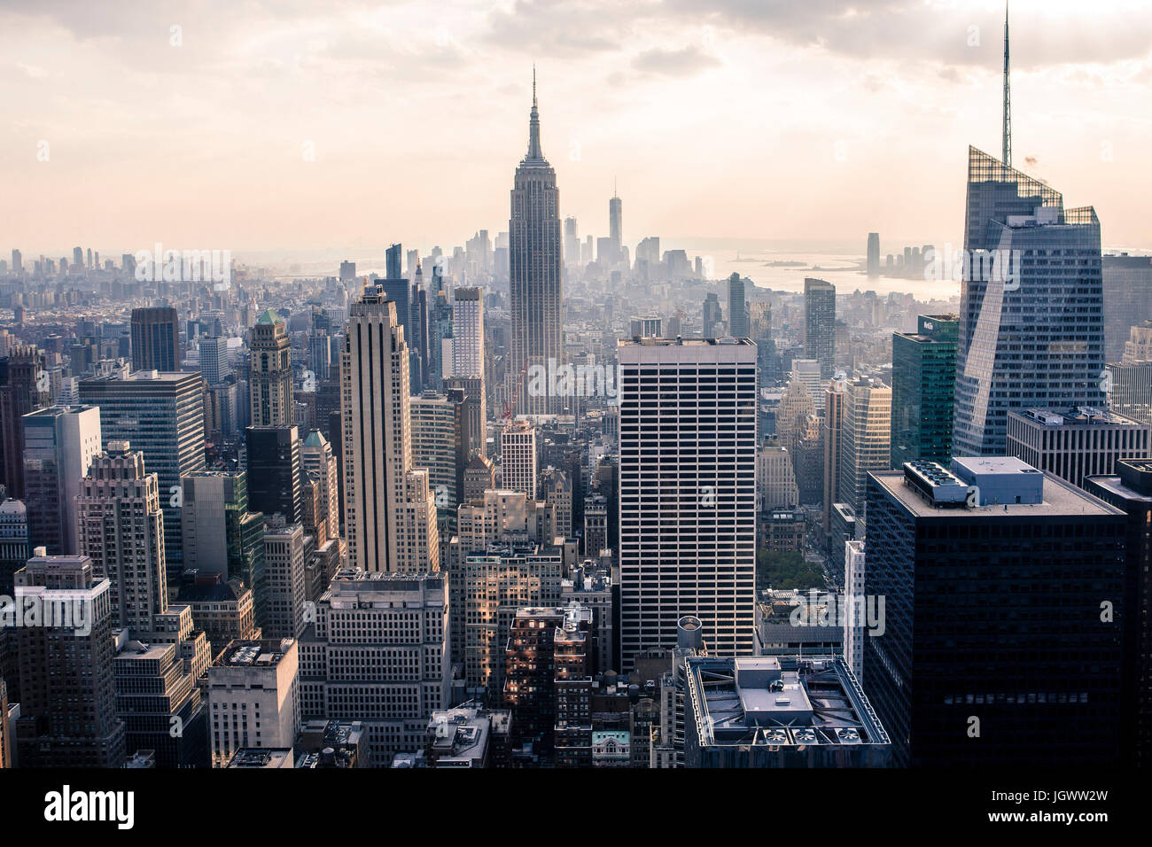 Elevated cityscape view with skyscrapers and the Empire State Building ...