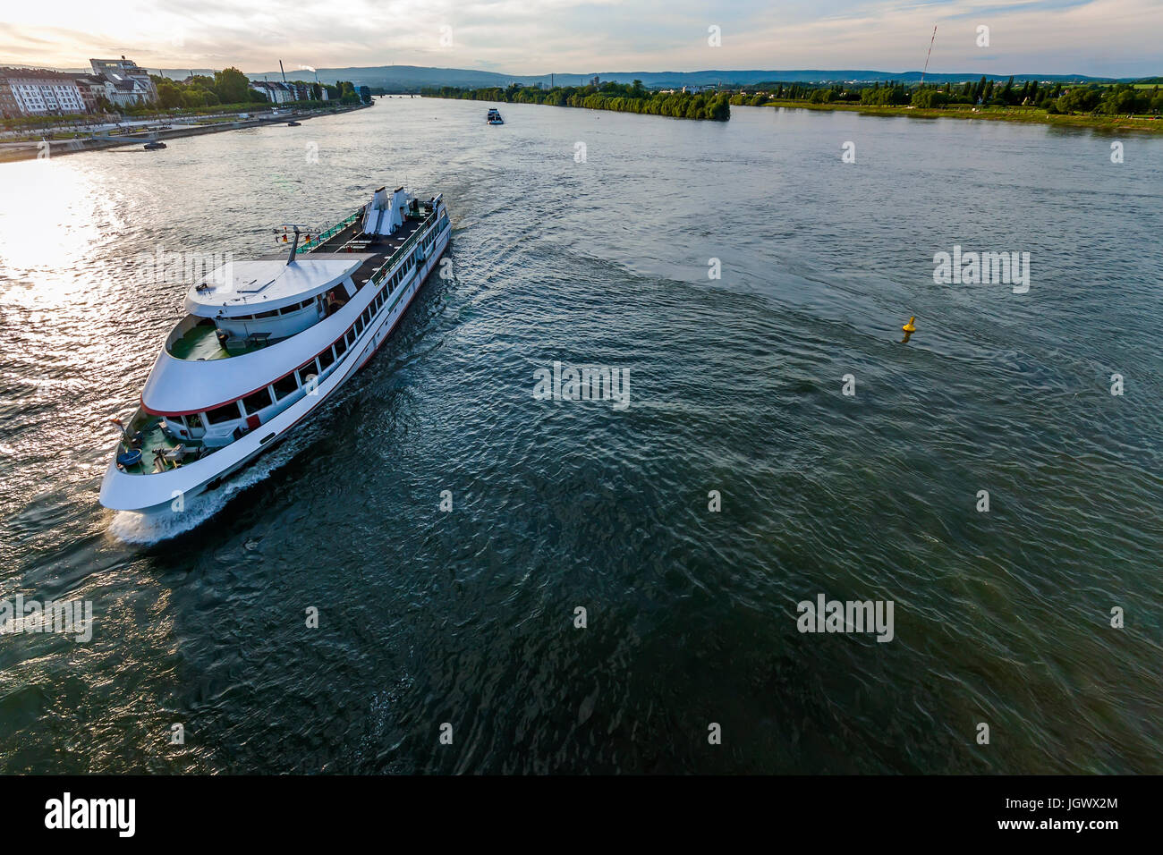 Passenger cruise ship on the Rhine river in Mainz, Germany on a summer ...