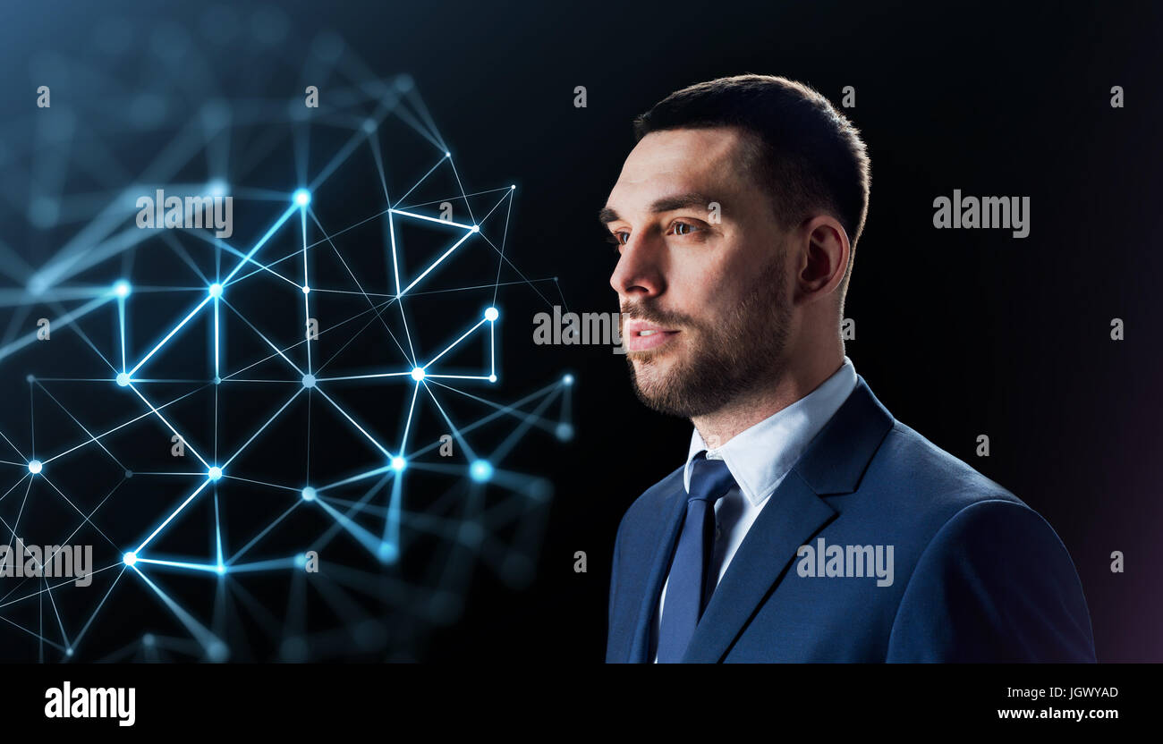 businessman with low poly projection Stock Photo - Alamy