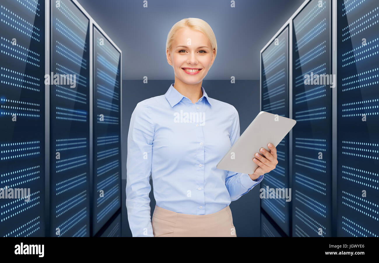 businesswoman with tablet pc over server room Stock Photo - Alamy