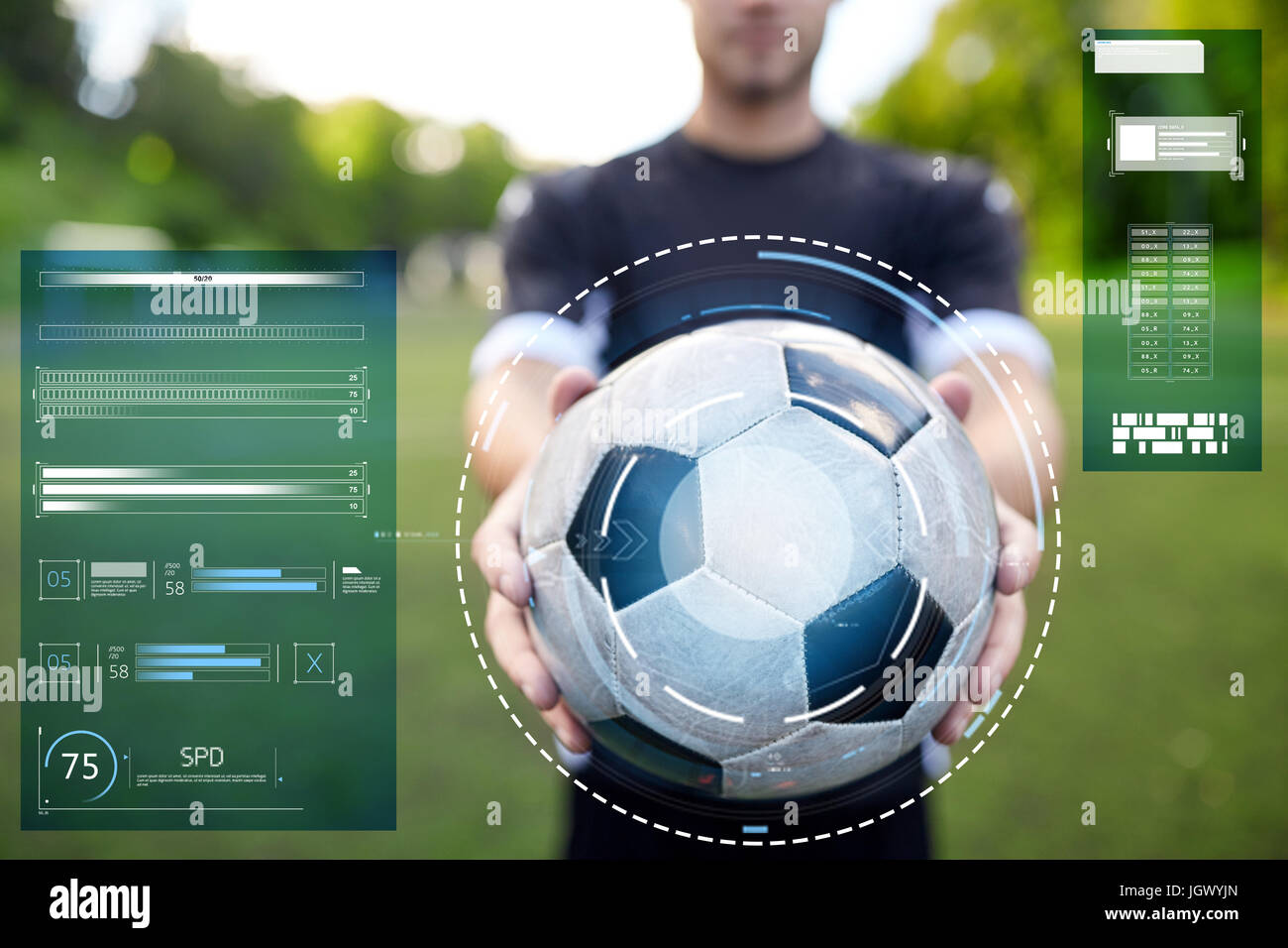 soccer player with ball on football field Stock Photo - Alamy