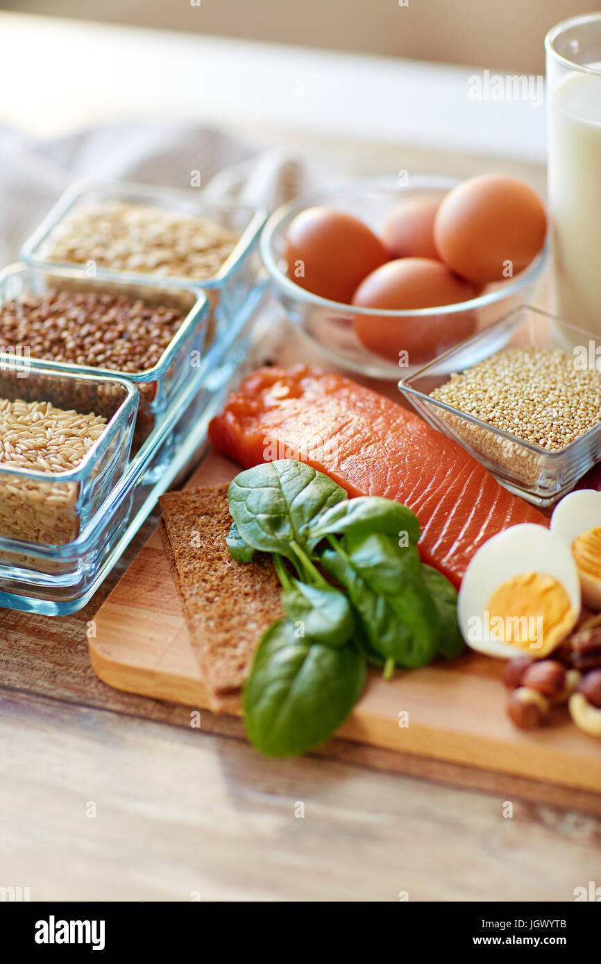 close up of natural protein food on table Stock Photo - Alamy