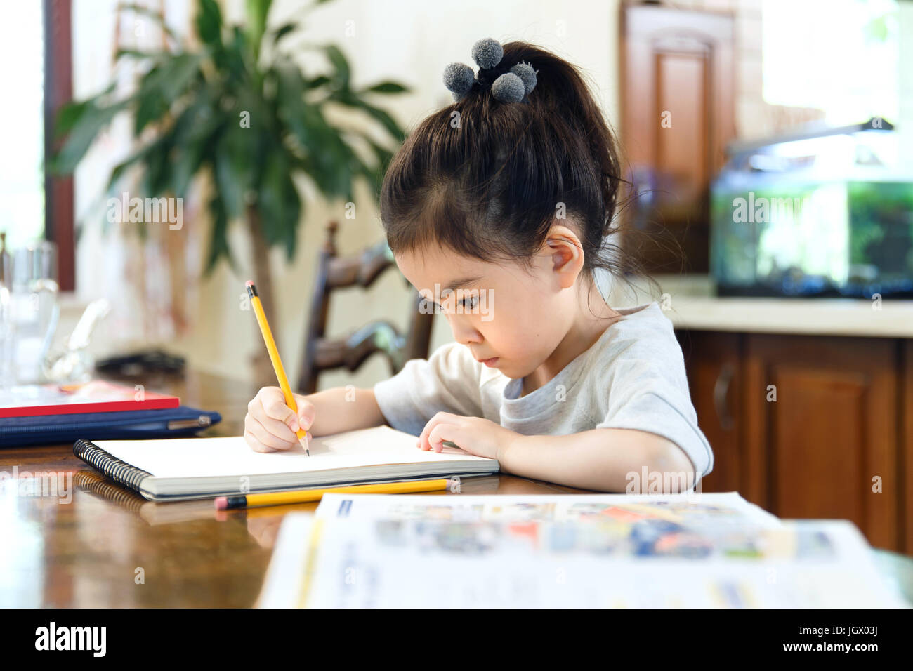 Little girl studying at home Stock Photo - Alamy