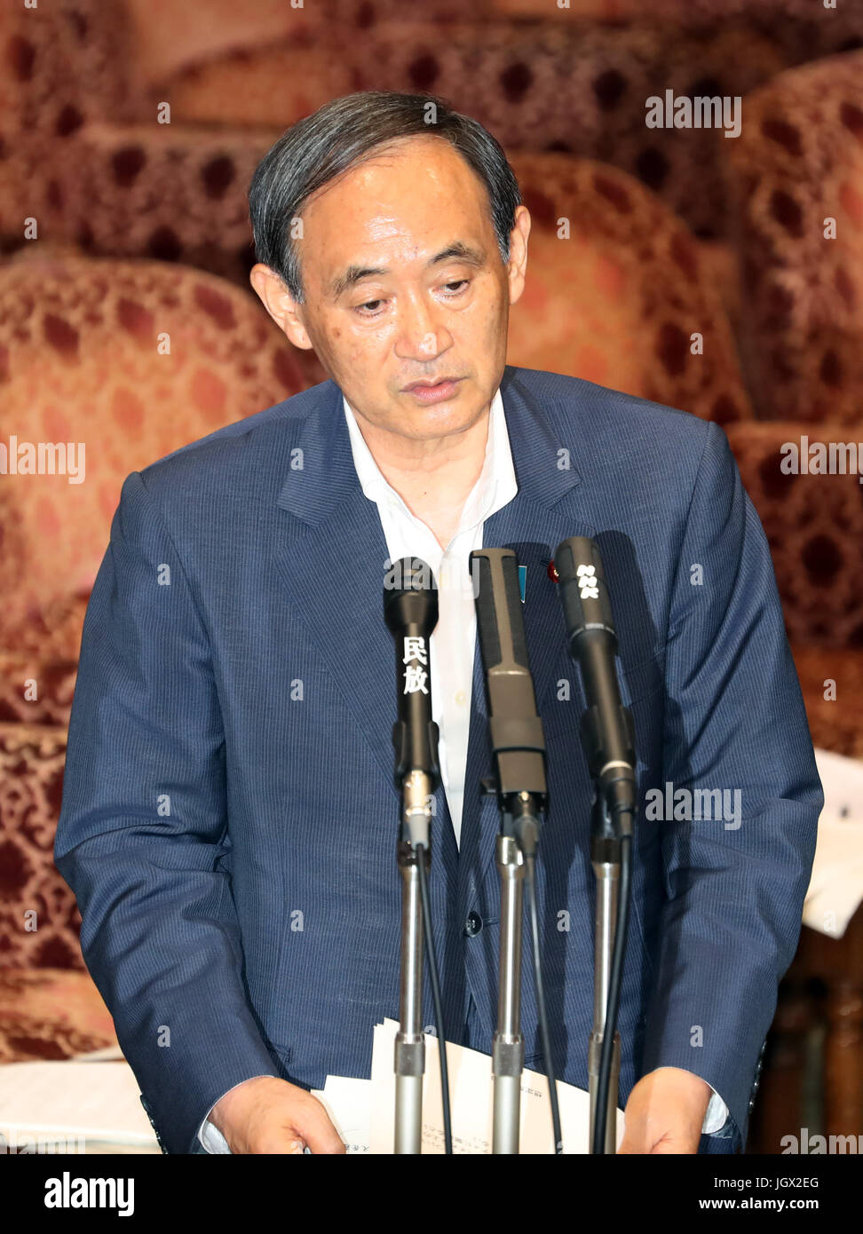 Tokyo, Japan. 10th July, 2017. Chief Cabinet Secretary Yoshihide Suga ...