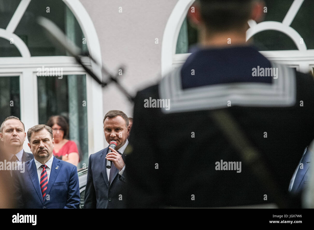 President of Poland Andrzej Duda and Piotr Duda (L) Solidarity Union ...