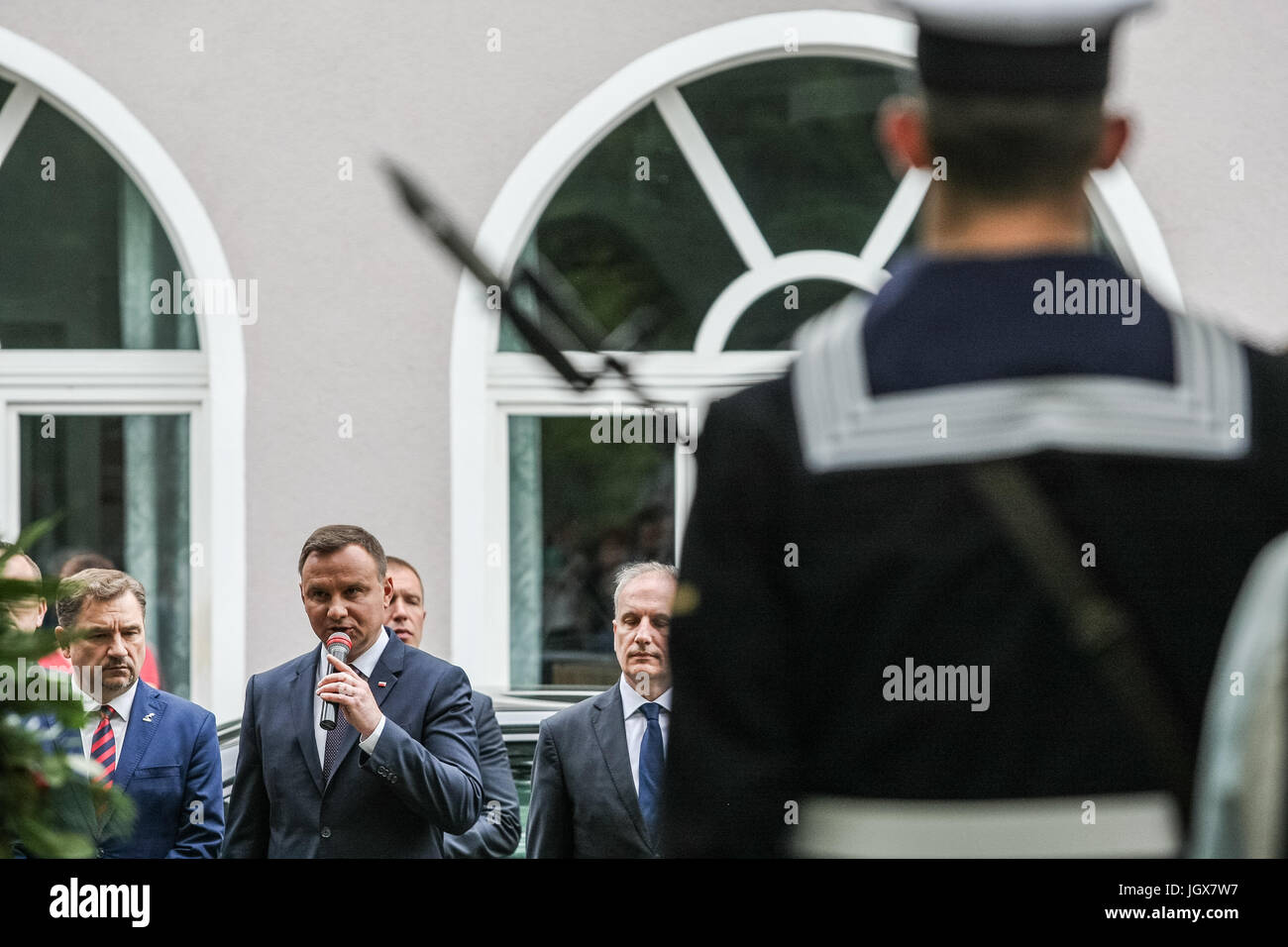 President of Poland Andrzej Duda and Piotr Duda (L) Solidarity Union ...