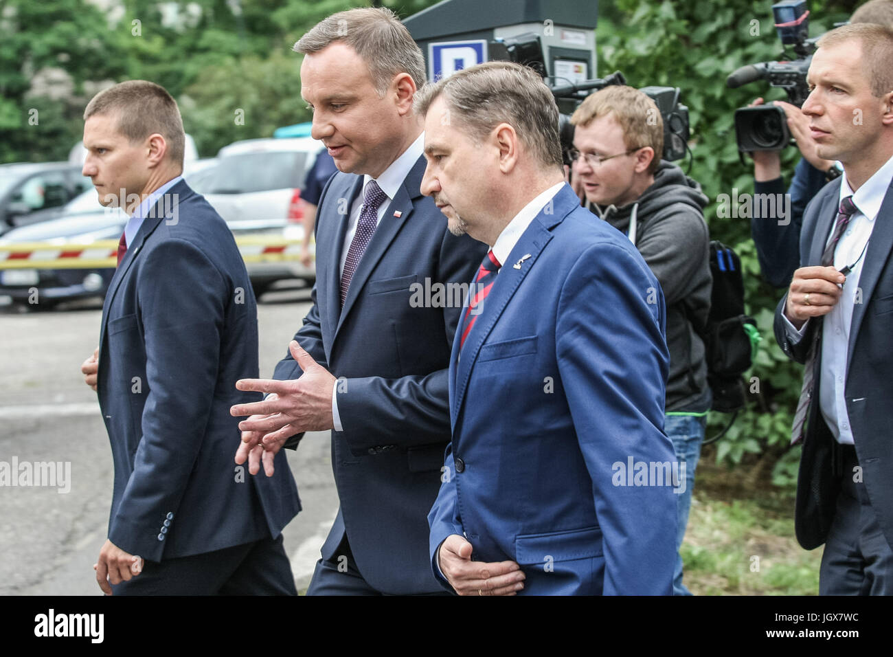 President of Poland Andrzej Duda and Piotr Duda (R) Solidarity Union ...