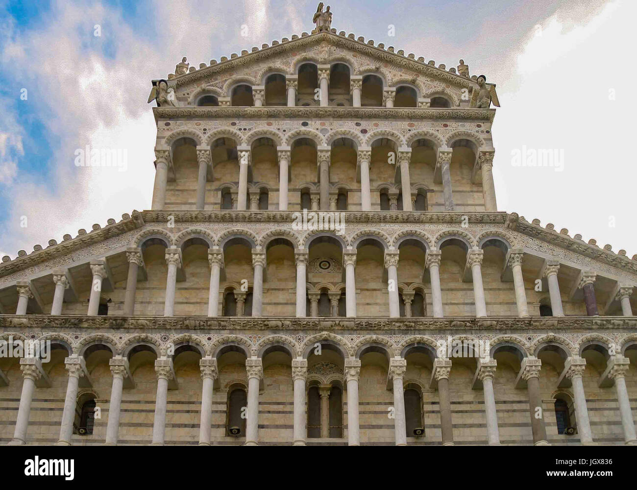 October 15, 2004 - Pisa, Italy - Upper faÃ§ade of the medieval Roman ...
