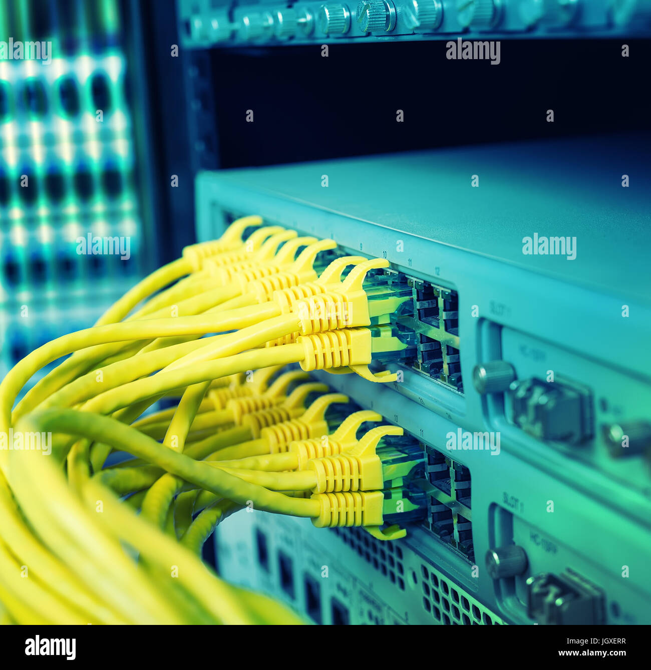 Network cables in switch and firewall in cloud computing data center ...