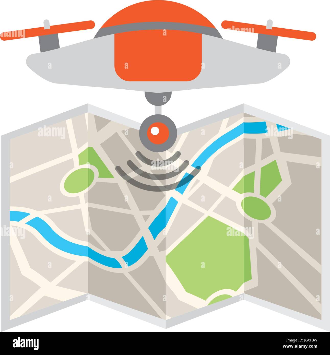 drone flying technology with paper map Stock Vector Image & Art - Alamy