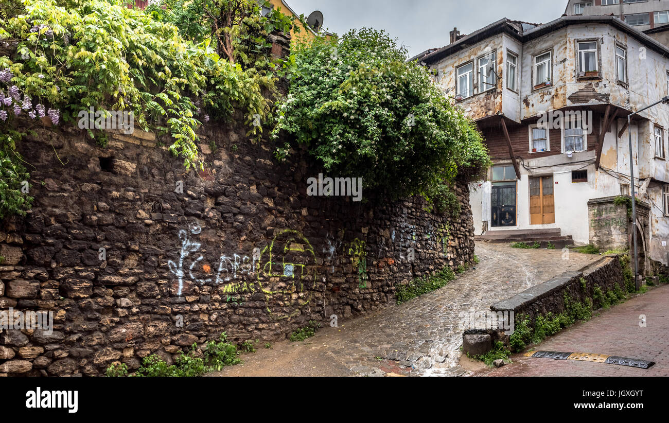 ISTANBUL, TURKEY - May 6, 2017: View of Traditional street and houses ...