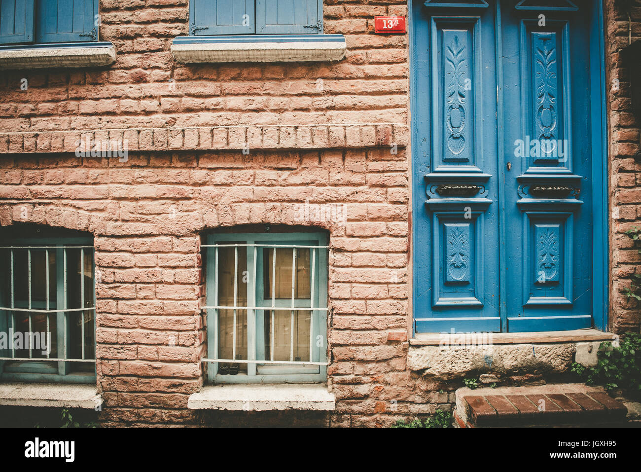 ISTANBUL,TURKEY - May 6,2017:Facade view of vintage style old red brick ...
