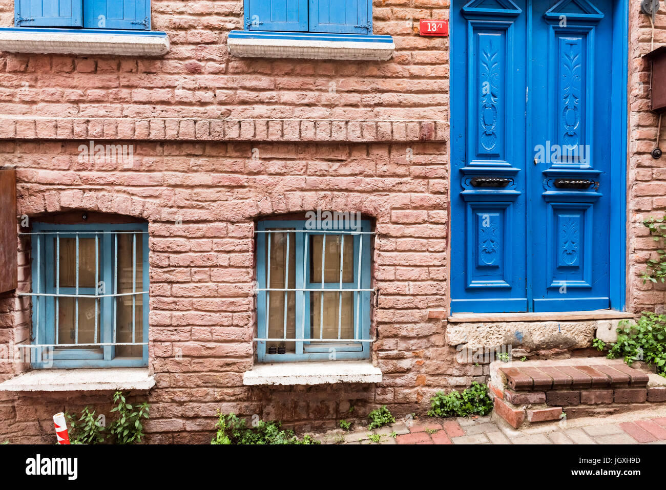 ISTANBUL,TURKEY - May 6,2017:Facade view of vintage style old red brick ...