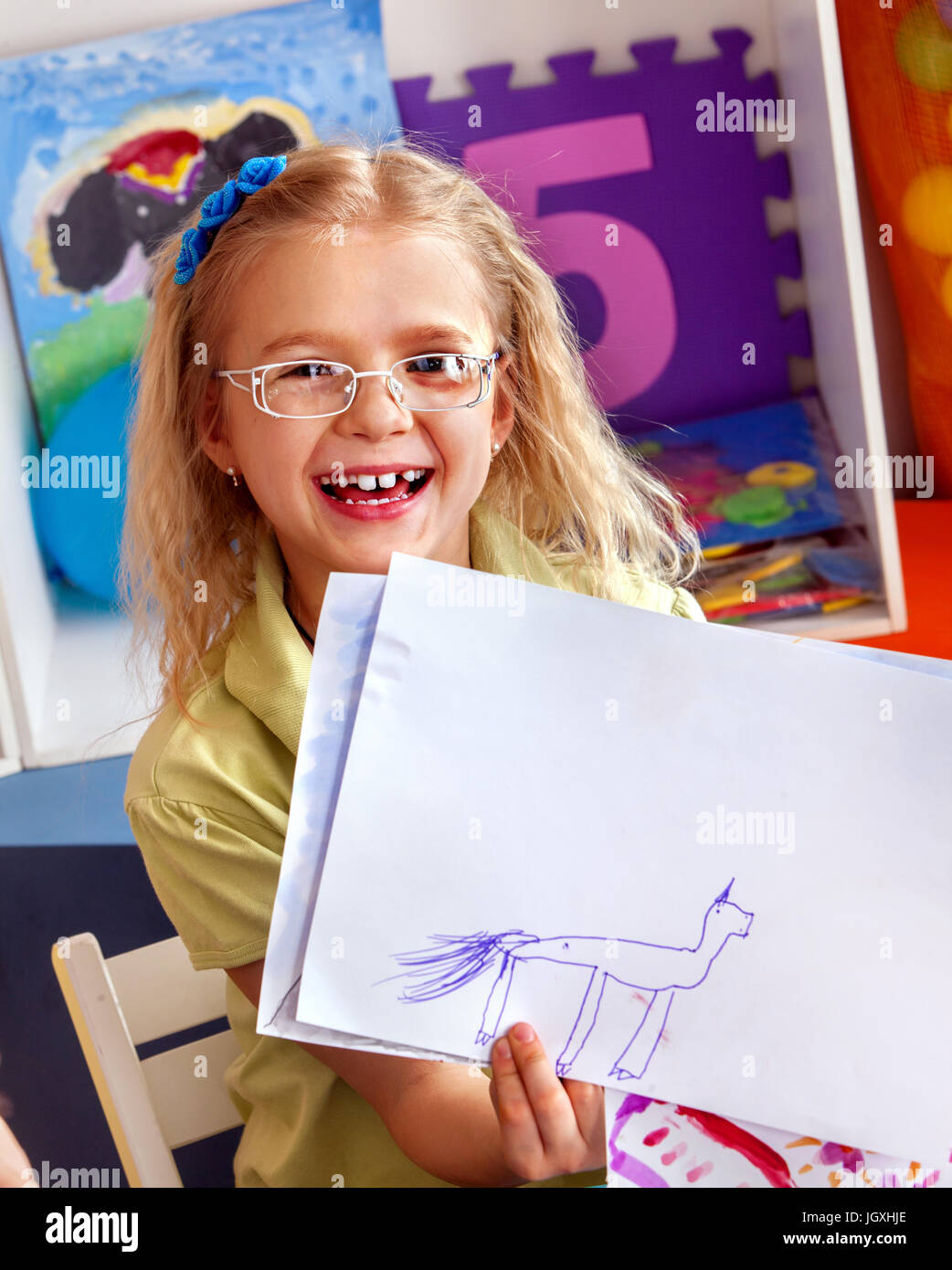 Small students children painting in art school class Stock Photo - Alamy