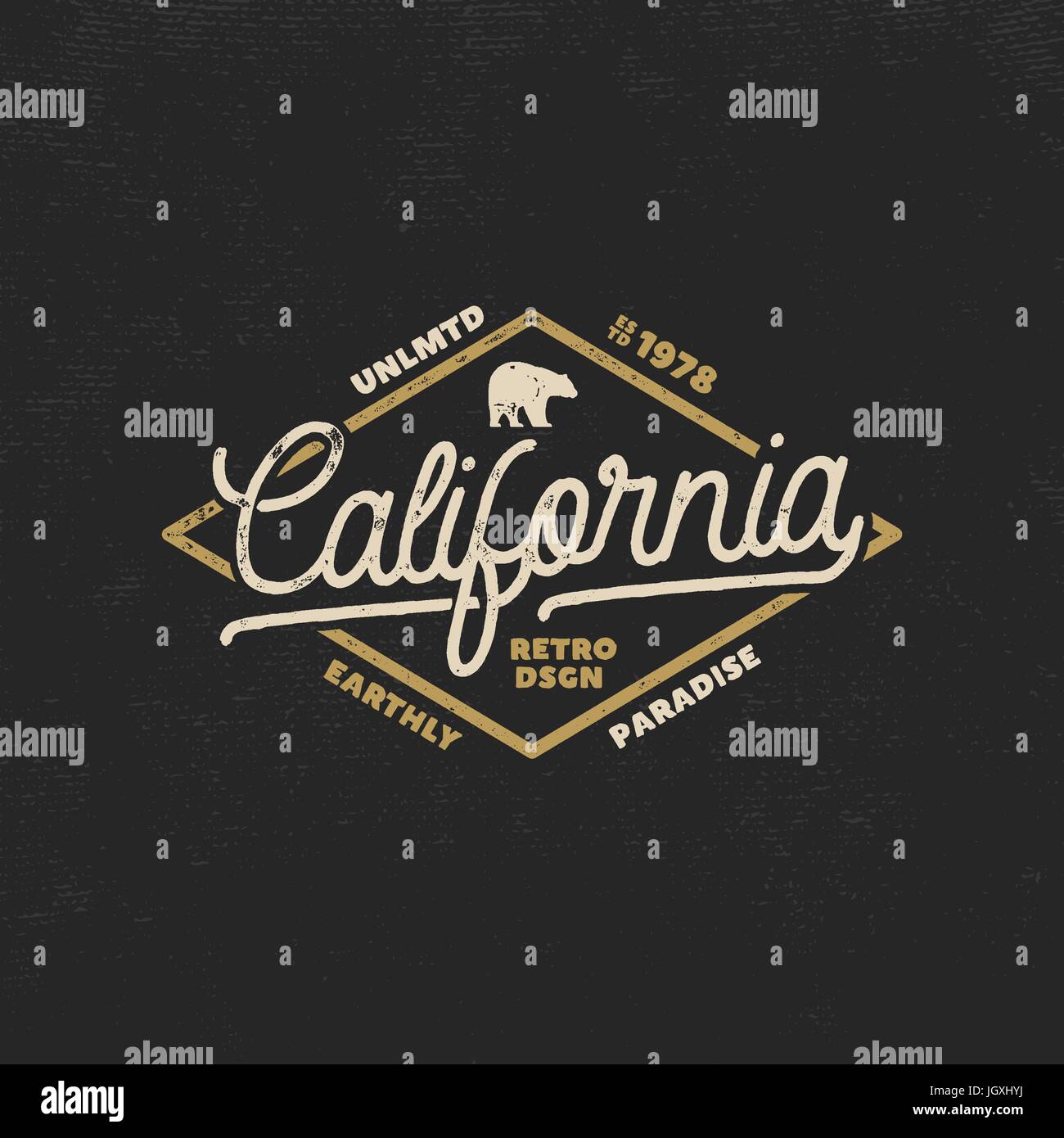 Summer California label with bear and typography elements. Retro surf ...