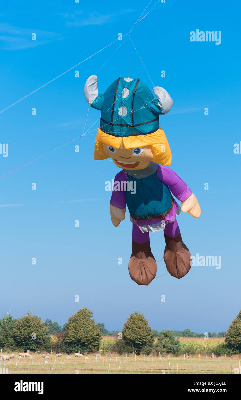 DENEKAMP, NETHERLANDS - SEPTEMBER 25, 2016: Vicke viking kite against a ...