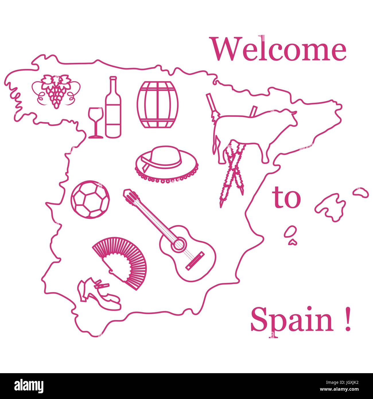 Vector illustration with various symbols of Spain. Travel and leisure ...