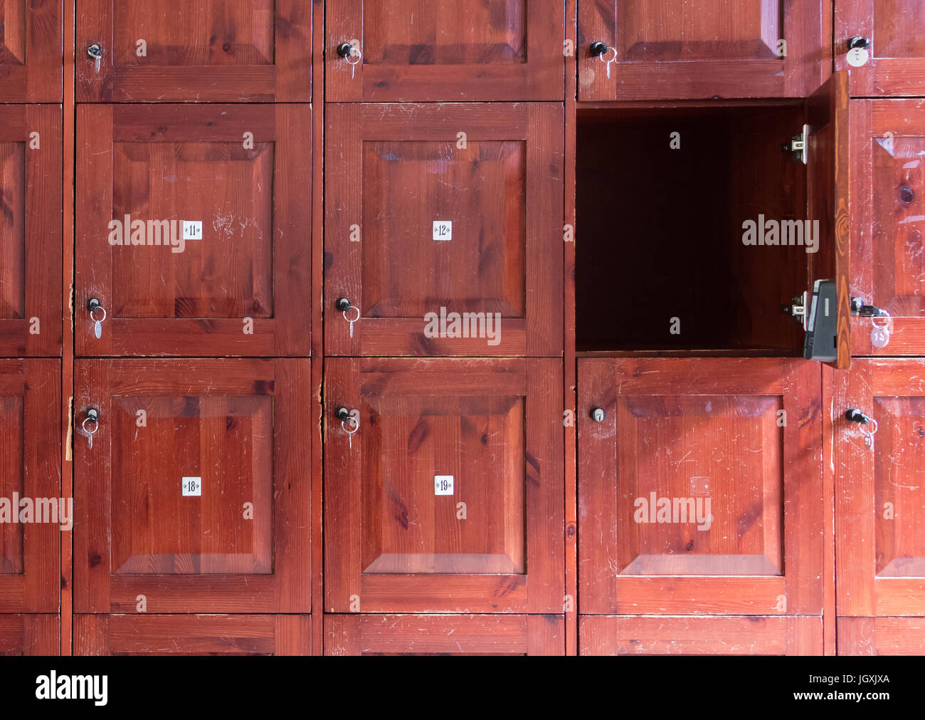 Old cabinet lockers, locked with a key Stock Photo - Alamy